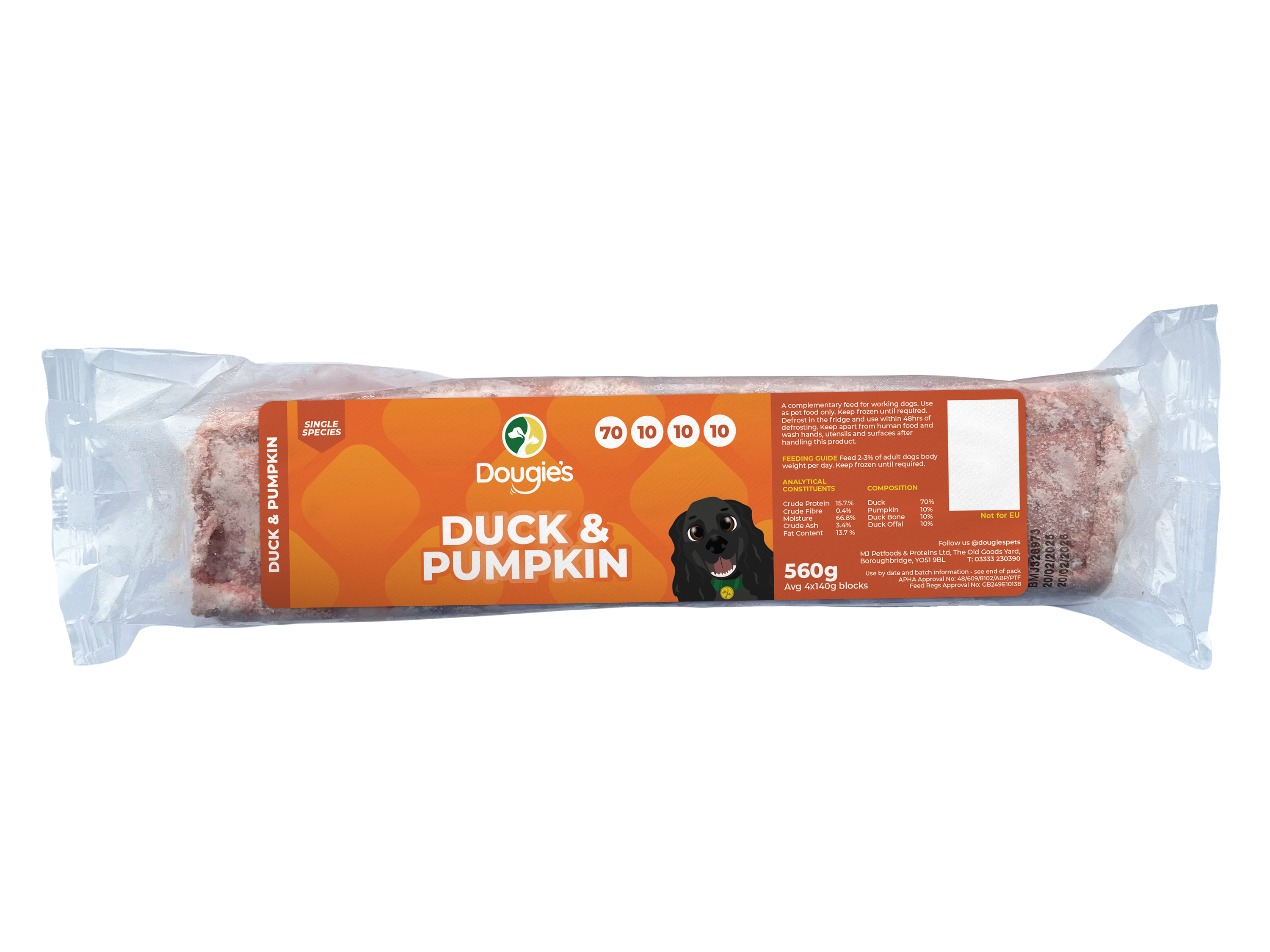 Dougie's Duck and Pumpkin 70/10/10/10 560g – The dogs din dins
