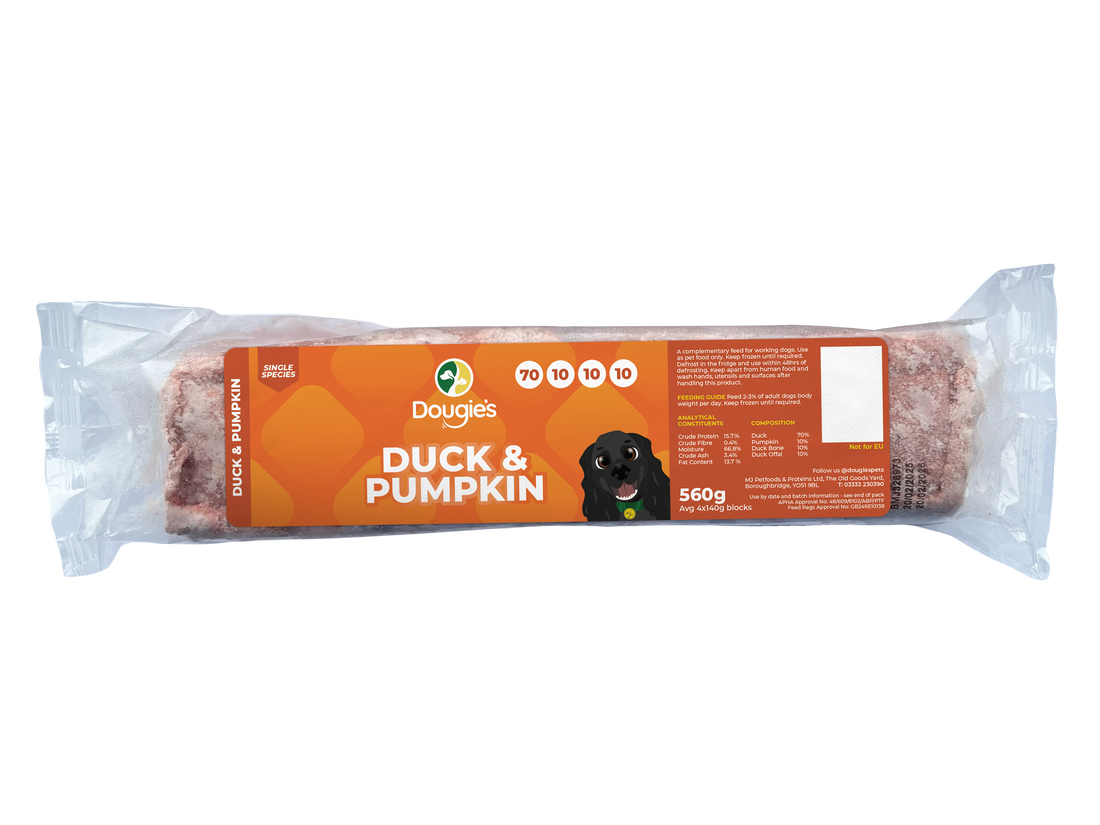Dougie's Duck and Pumpkin 70/10/10/10 560g – The dogs din dins